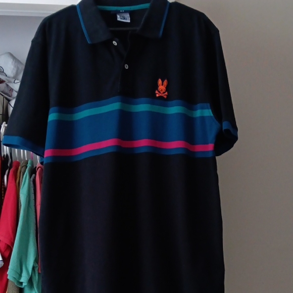Psycho Bunny | Shirts | Psycho Bunny Polo Black And Blue With Stripes ...